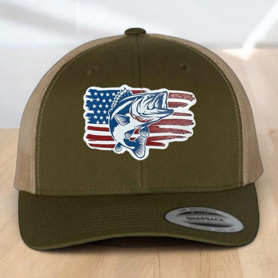 USA Flag Bass Fish Trucker Hat, Engraved Patch, Snapback Enclosure - Etsy