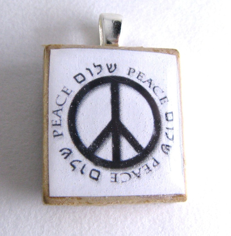 Shalom Peace Hebrew Scrabble Tile Pendant With Peace Sign - Etsy