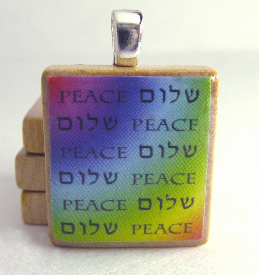 Shalom - Peace - Hebrew Scrabble Tile Pendant With Text on Rainbow ...
