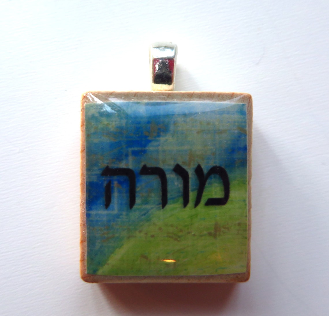 Moreh or Morah - Teacher - Hebrew Scrabble Tile Pendant With Blue Green ...