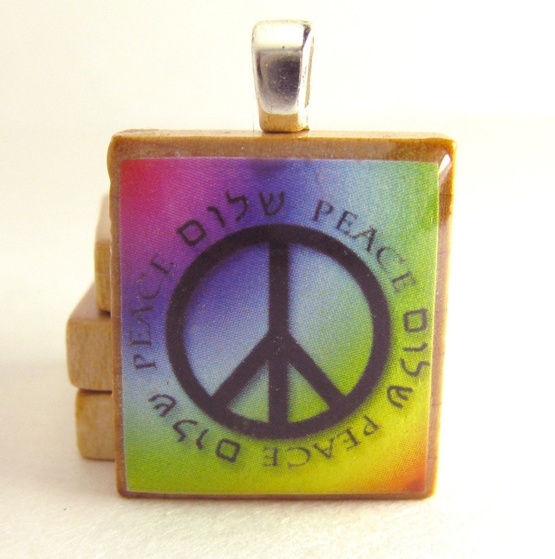 Shalom - Peace - Hebrew Scrabble Tile Pendant With Peace Sign on ...