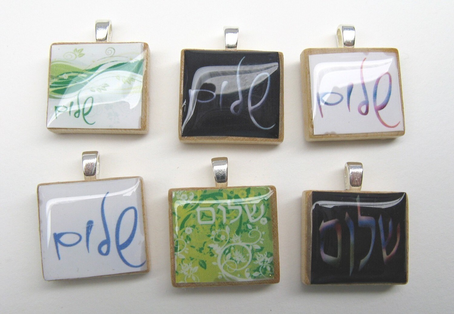 Hebrew Scrabble Tile Pendant - Shalom - Living Peace - With Leafy ...