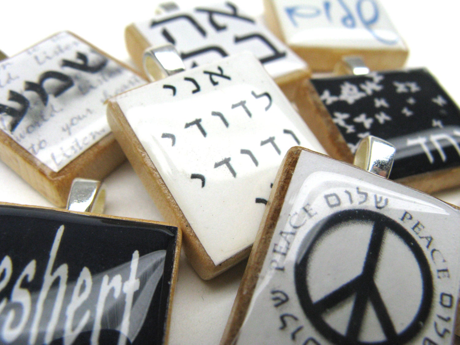 Shalom Peace Hebrew Scrabble Tile Pendant With Peace Sign - Etsy