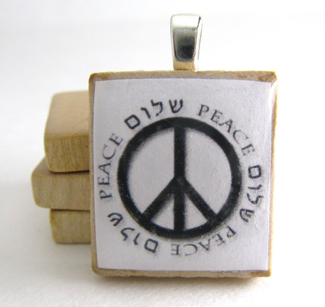 Shalom - Peace - Hebrew Scrabble Tile Pendant With Peace Sign - Etsy