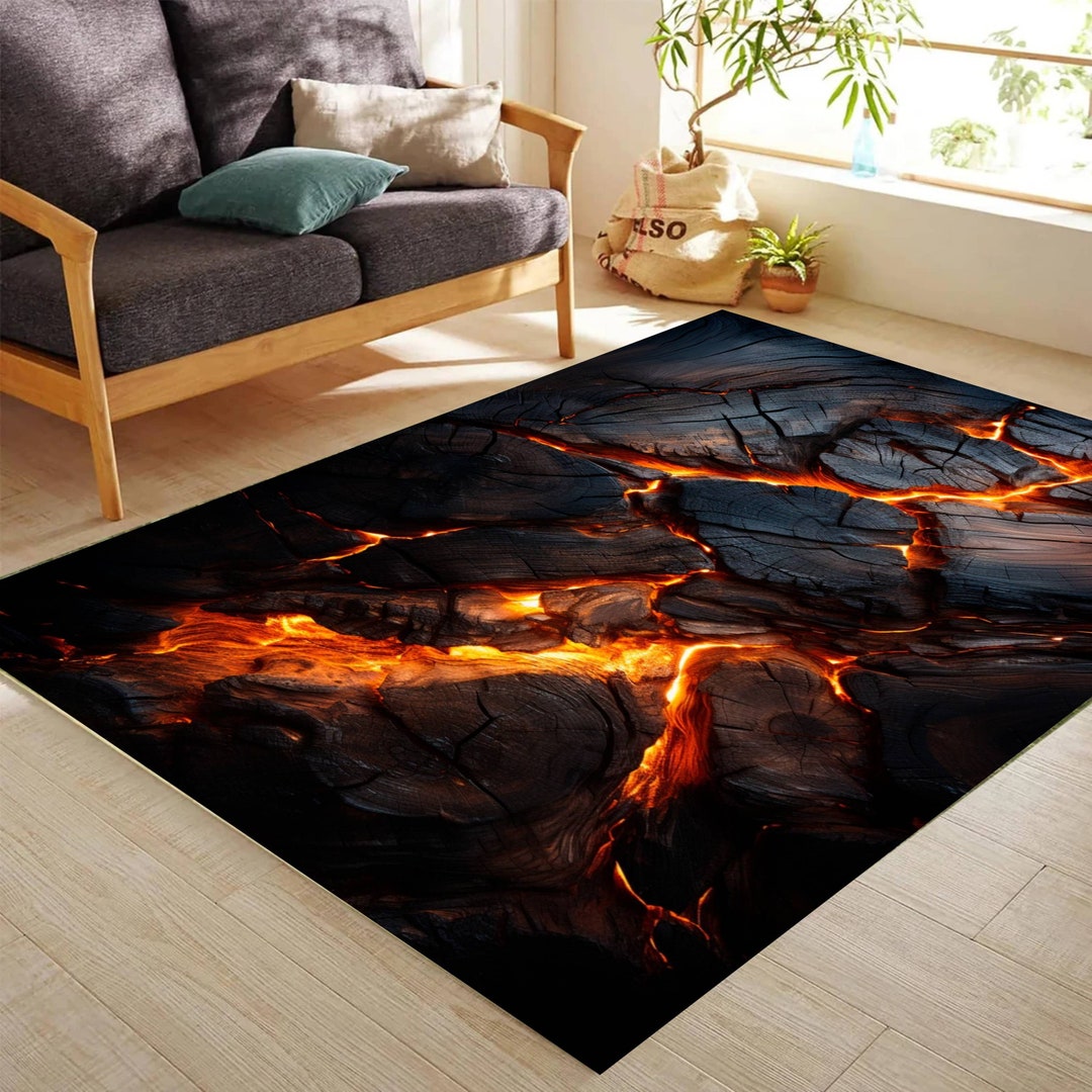 Lava Rug, Black Rug, Magma Large Rug, Entrance Hall Rug, Volcano Rug ...