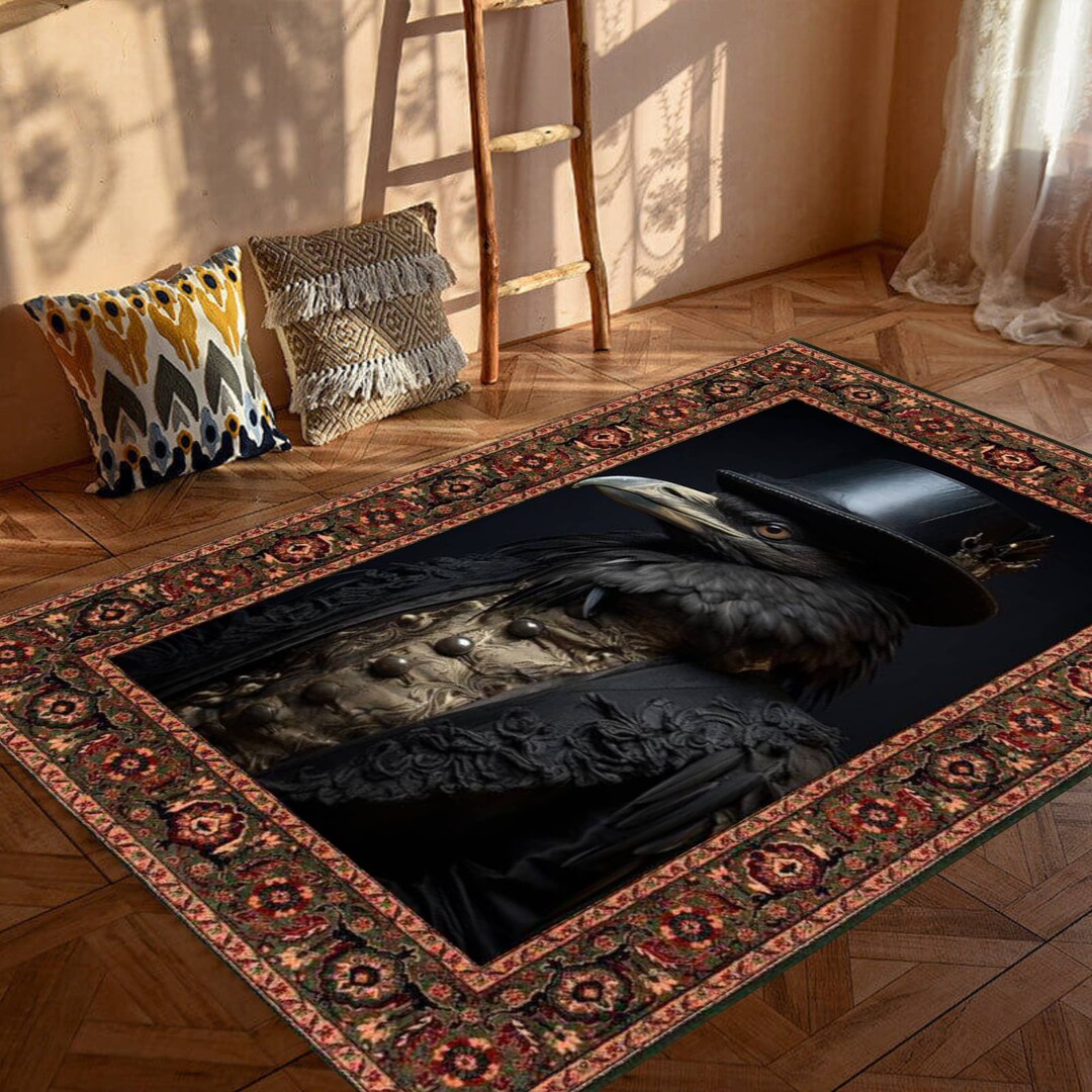 Gothic Rug for Bedroom, Black Crow Rug, Dark Home Decor Rug, Victorian ...