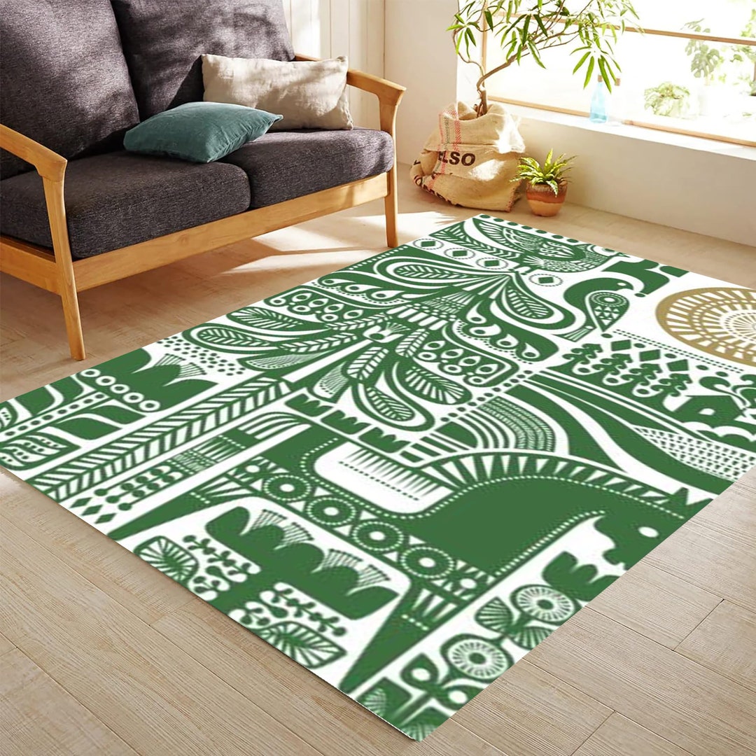 Green Geometric Rug, Fresh Home Decor, Garden Rug, Leaf Oversize Rug ...