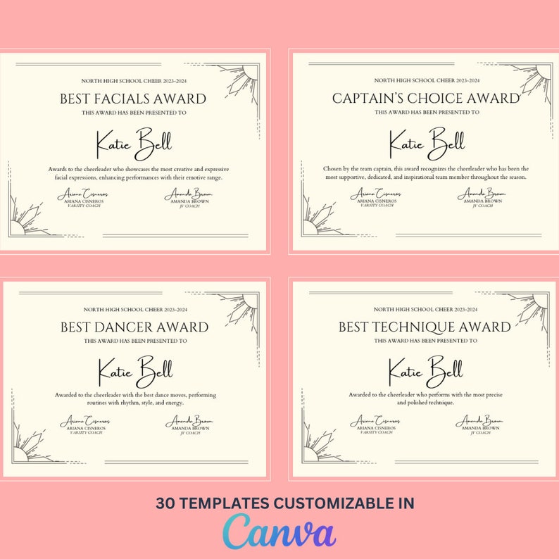 30 Editable Cheerleading Award Certificates, Cheer Squad Awards ...
