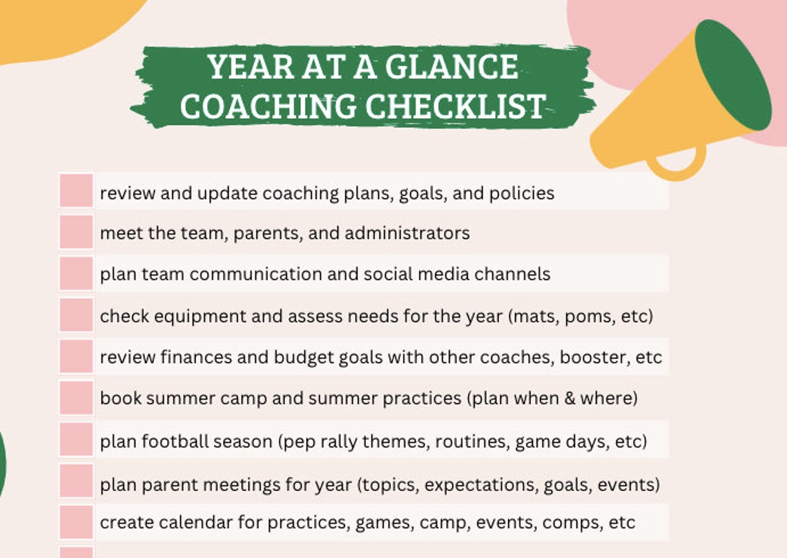 Editable Cheer Coach Checklist (year at a Glance), Coaching Templates ...