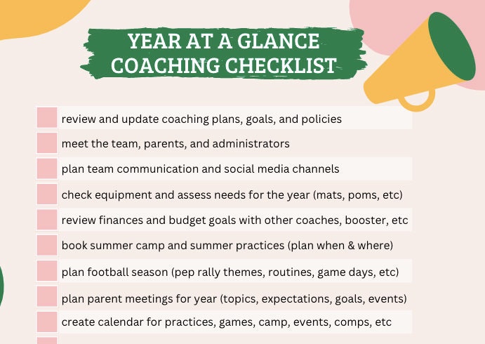 Editable Cheer Coach Checklist (year at a Glance), Coaching Templates ...