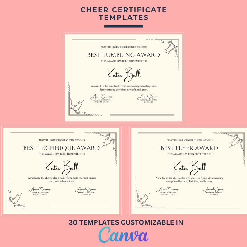 30 Editable Cheerleading Award Certificates, Cheer Squad Awards ...