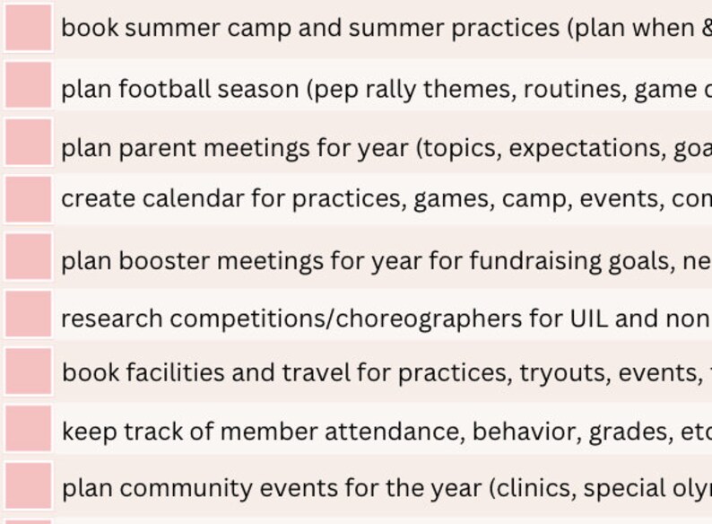 Editable Cheer Coach Checklist (year at a Glance), Coaching Templates ...