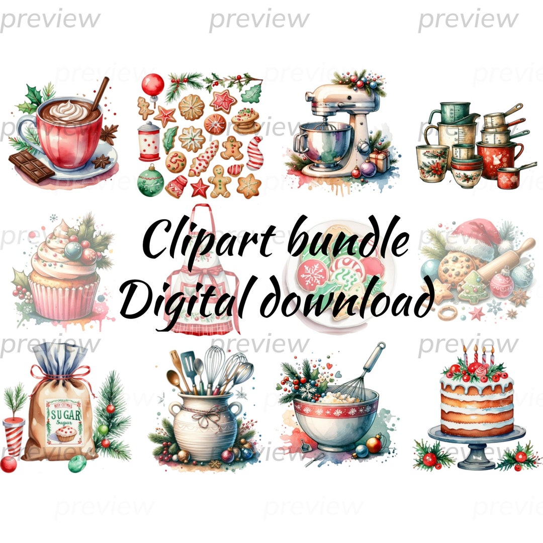 Whimsical Christmas Baking Clipart, Baking Clipart, Baking Png, Home ...
