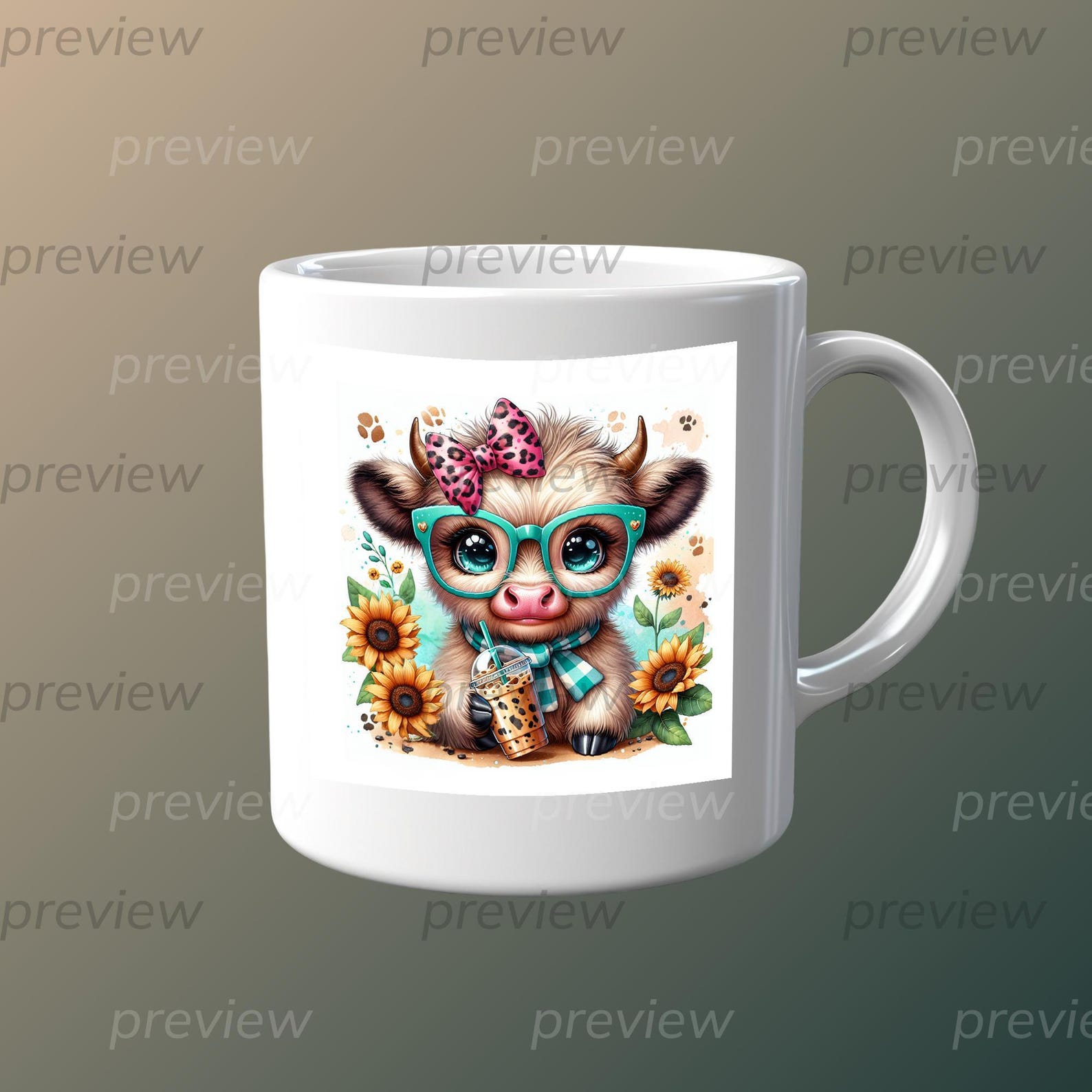 Highland Cow Sublimation Design, Cute Cow PNG, Baby Cow With Sunflower ...
