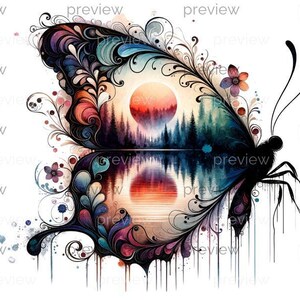 Butterfly Watercolor Sunset PNG Butterfly Wing Design for Nature Lovers ...
