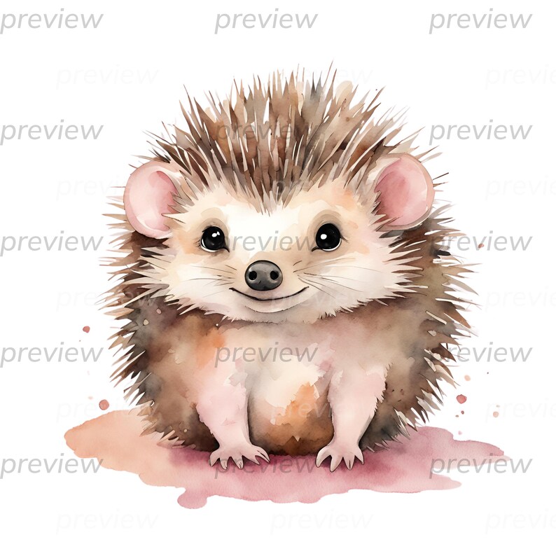 Watercolor Woodland Animals Clipart Pink-owl, Fox,deer,hedgehog,bird ...