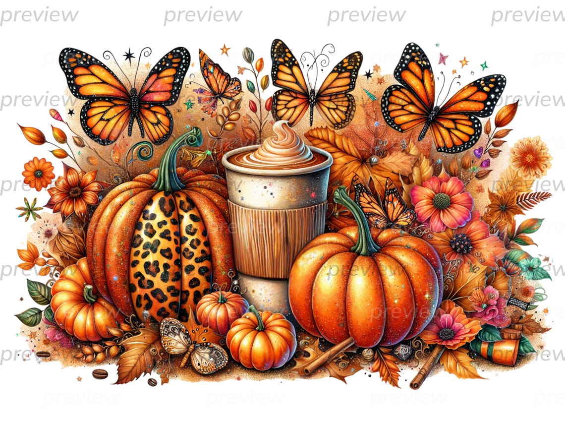 Pumpkin Spice Season PNG, Autumn Pumpkin Spice Digital Art Print With ...