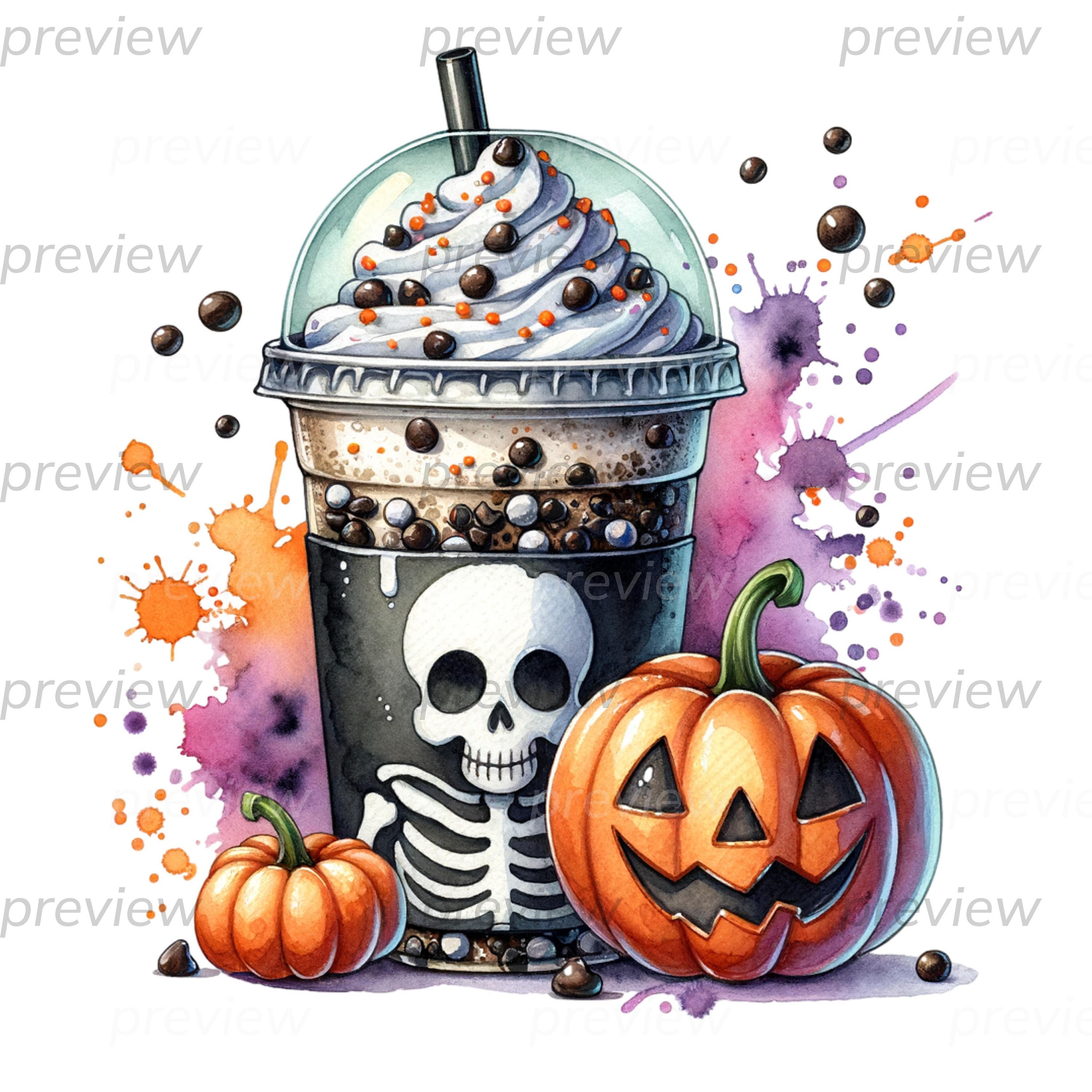 Halloween Coffee Clipart Set spooky Gothic Watercolor pumpkin Spice ...