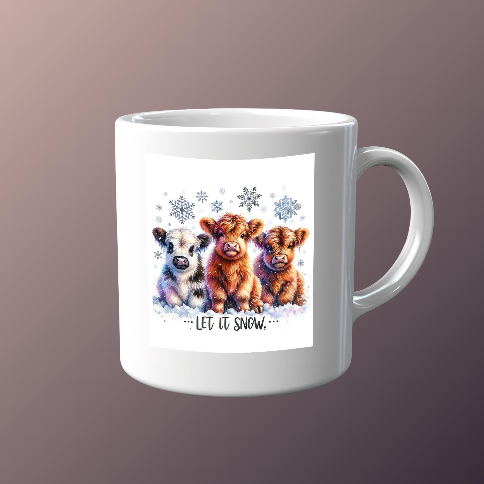 Highland Cow Holiday PNG Design With Snowflakes Winter Christmas Print ...