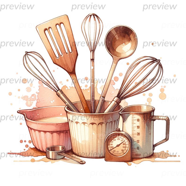 Watercolor Baking Clipart, Baking Supplies Png, Home Bakery Logo ...