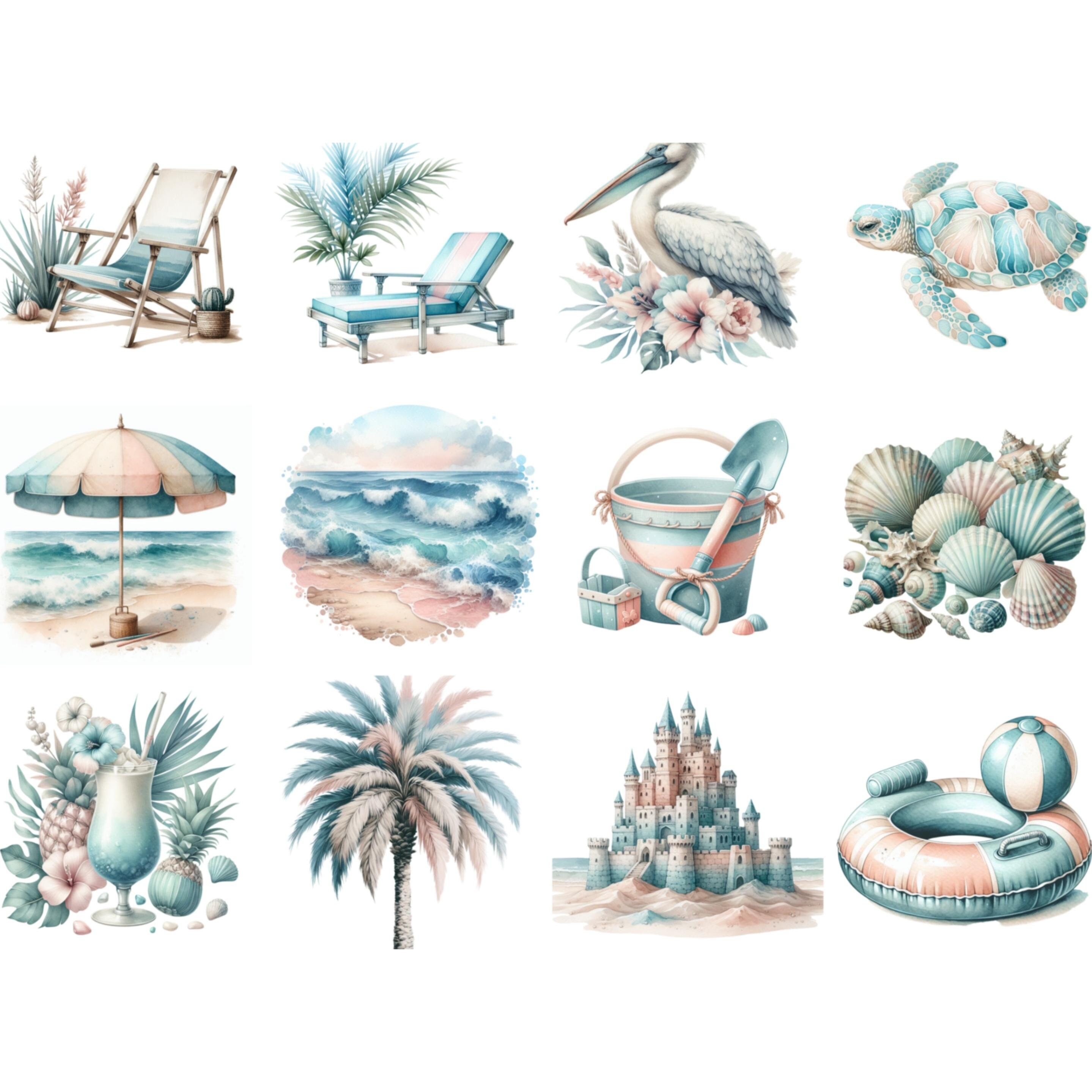 Summer Beach Watercolor Clipart Set, Vacation Clip Art, Boho Tropical ...