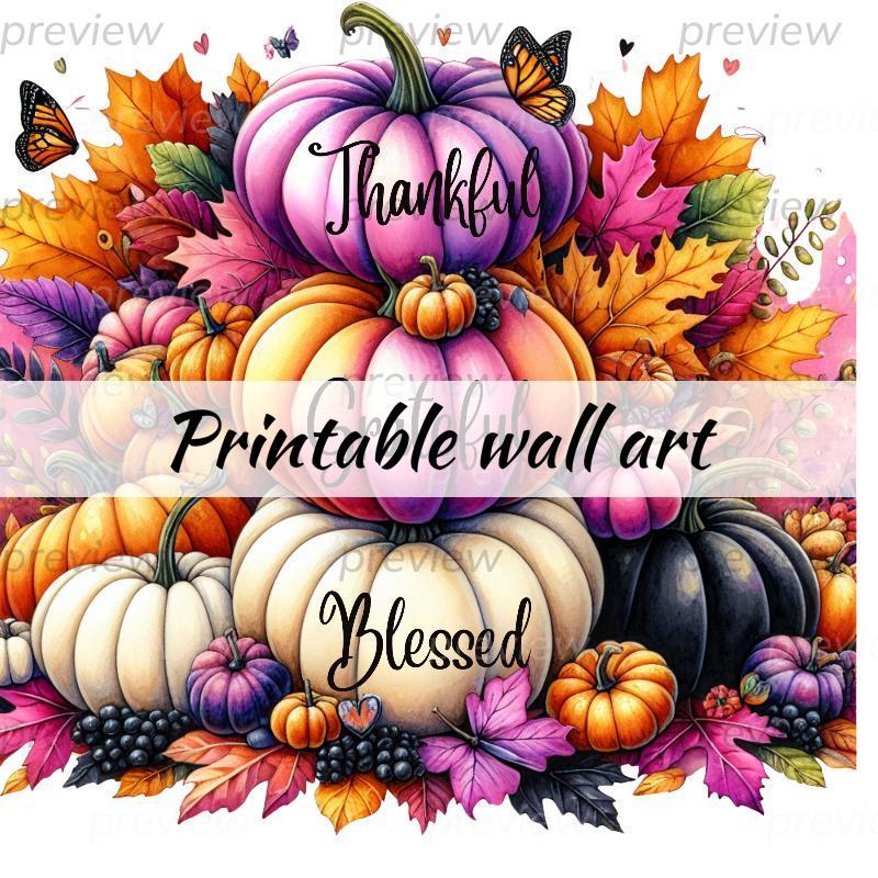 Thankful Grateful Blessed Fall PNG , Pumpkins and Autumn Leaves ...