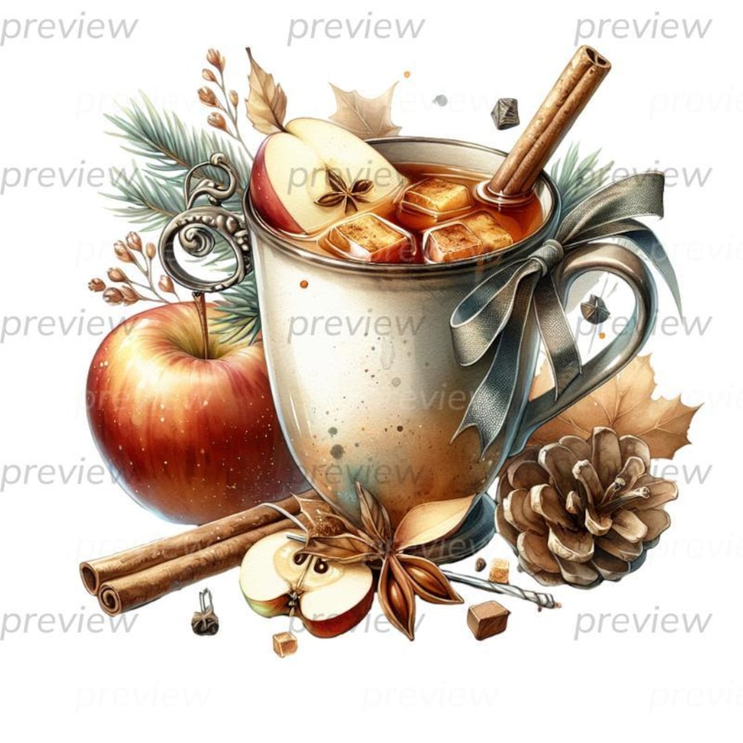 Spiced Apple Cider PNG, Cozy Autumn Drink Digital Art, Menu ...