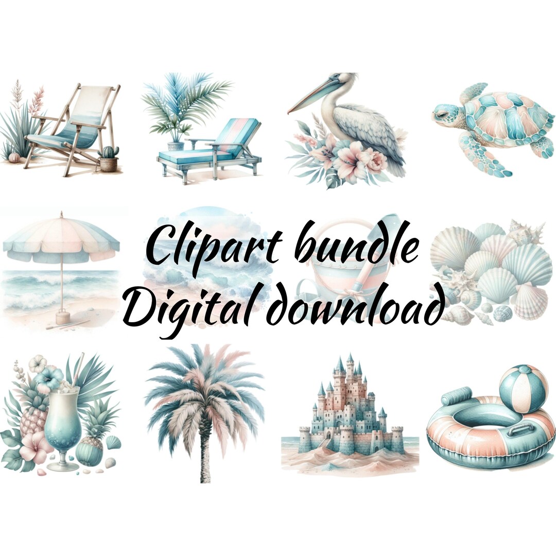Summer Beach Watercolor Clipart Set, Vacation Clip Art, Boho Tropical ...