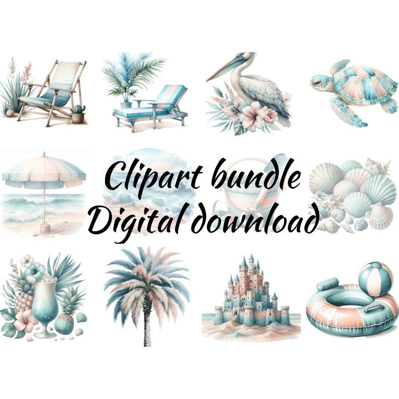 Summer Beach Watercolor Clipart Set, Vacation Clip Art, Boho Tropical ...
