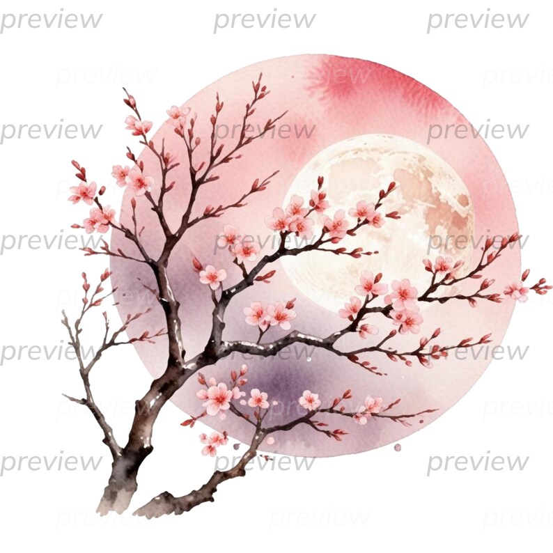 Sakura Nature Clip Art Set, Cherry Blossom Tree, PNG Bundle for Japan Sublimation Design ...