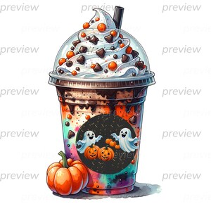 Halloween Coffee Clipart Set spooky Gothic Watercolor pumpkin Spice ...