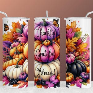 Thankful Grateful Blessed Fall PNG , Pumpkins and Autumn Leaves ...