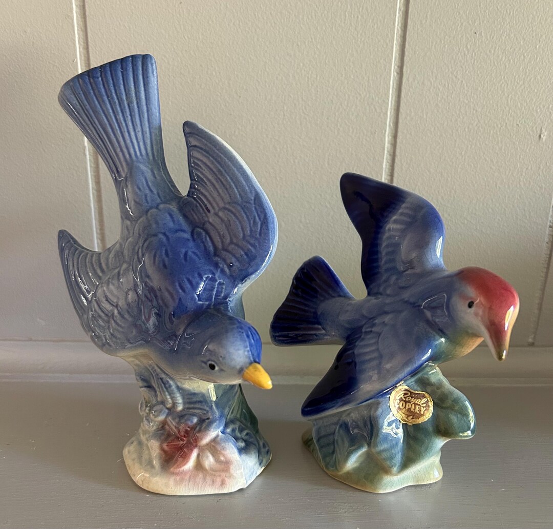 Pair Royal Copley Blue Bird Figurines | Set of 2 Swallows in Flight | Mid Century Pottery - Etsy