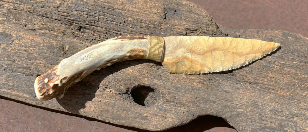 Mookaite Jasper Knife W/ Whitetail Deer Antler Handle Flint Knapping by ...