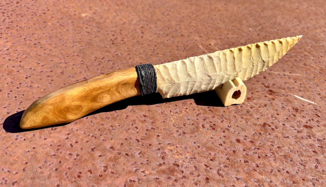 Coral Knife W/ Olive Wood Handle Flint Knapping by Steve Zamjohn - Etsy