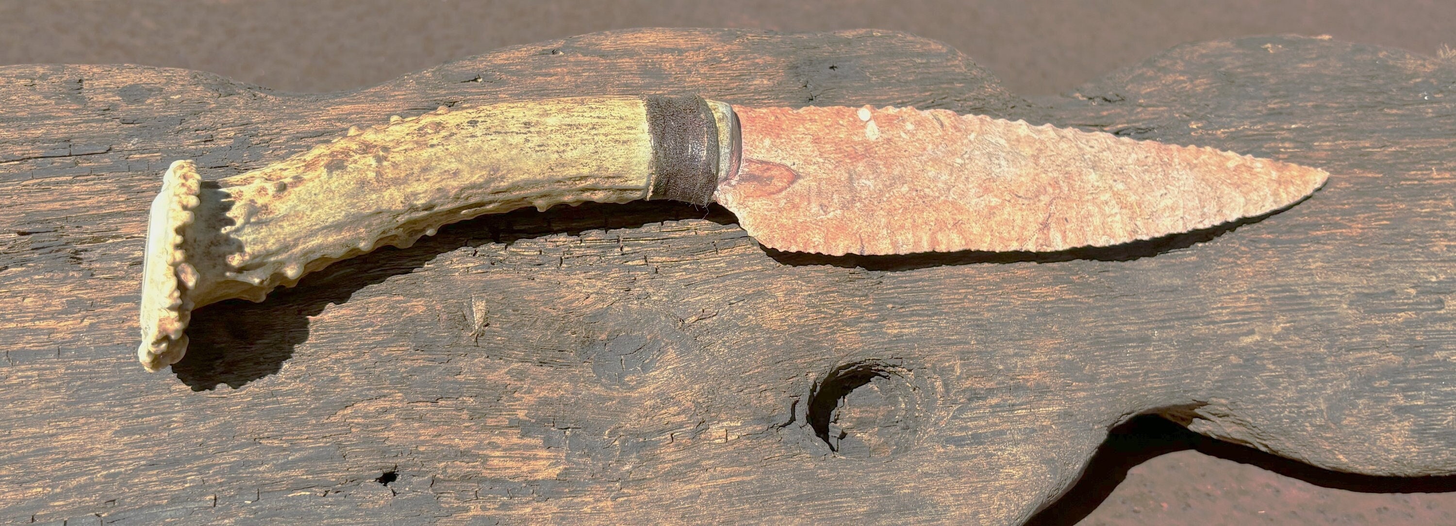 Kay County Flint Knife W/ Whitetail Deer Antler Handle Flint Knapping ...