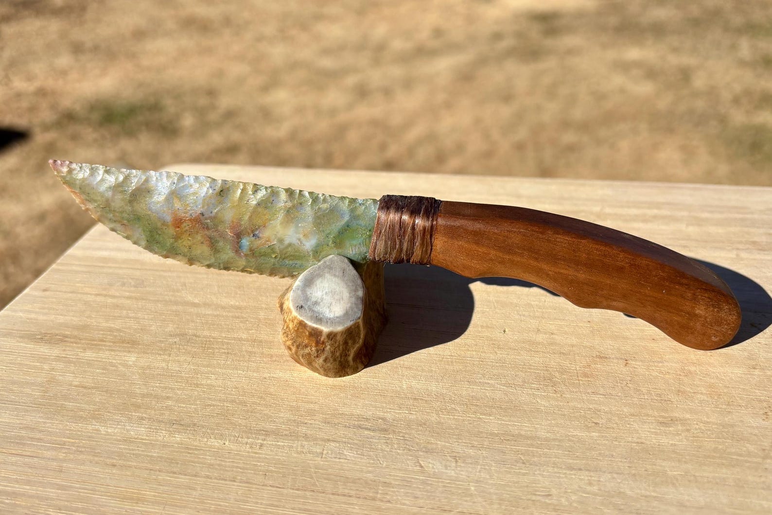 India Agate Knife W/ Olive Wood Handle Flint Knapping by Steve Zamjohn - Etsy