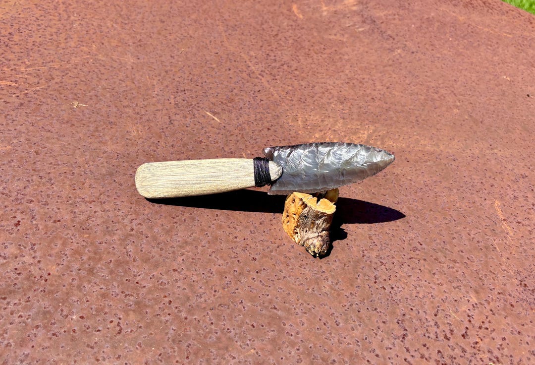 Flint Knapped Dagger - Obsidian Blade W/ Wood Handle - Etsy