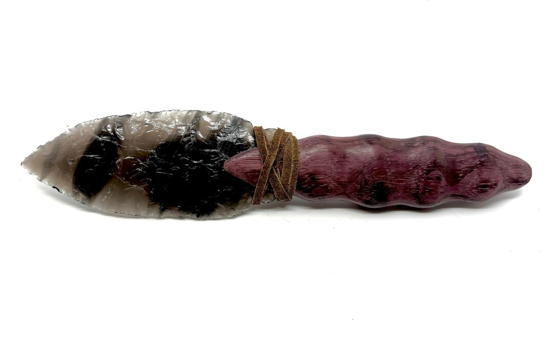 Banded Obsidian Dagger W/ Purple Heart Handle Flint Knapping by Steve ...
