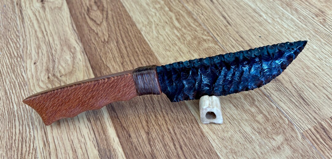 Magony Obsidian (striped) Blade W/leopard Wood Handle - Flint Knapping ...