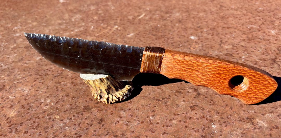 Obsidian Knife W/leopard Wood Handle Flint Knapping by Steve Zamjohn - Etsy