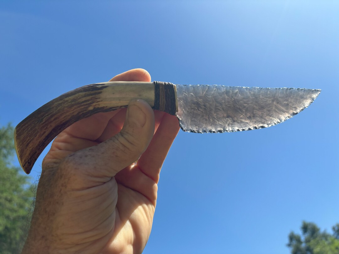 Flint Kapped Knife Obsidian Blade W/whitetail Antler Handle - Etsy