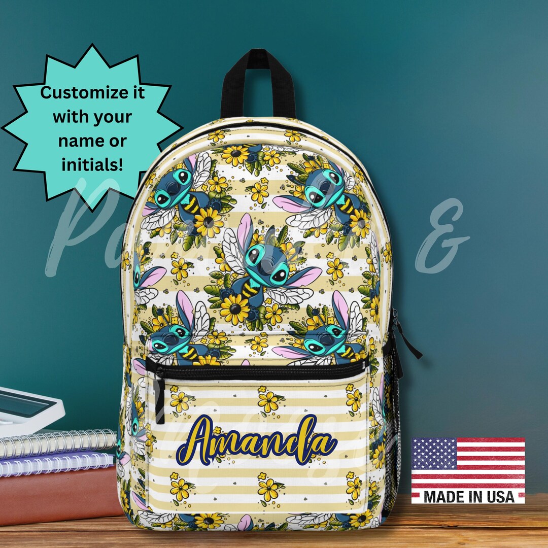 Bumble Bug Alien Backpack - Cute Blue Creature & Sunflower Print ...
