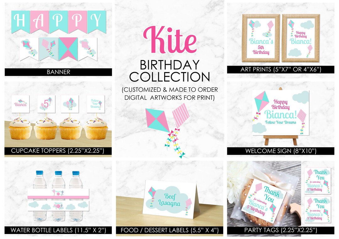 Kite Custom Party Bundle Set, Custom Party, Custom Birthday Labels ...