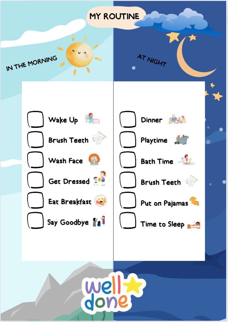 Routine Chart for Kids Printable Illustrated Checklist - Etsy