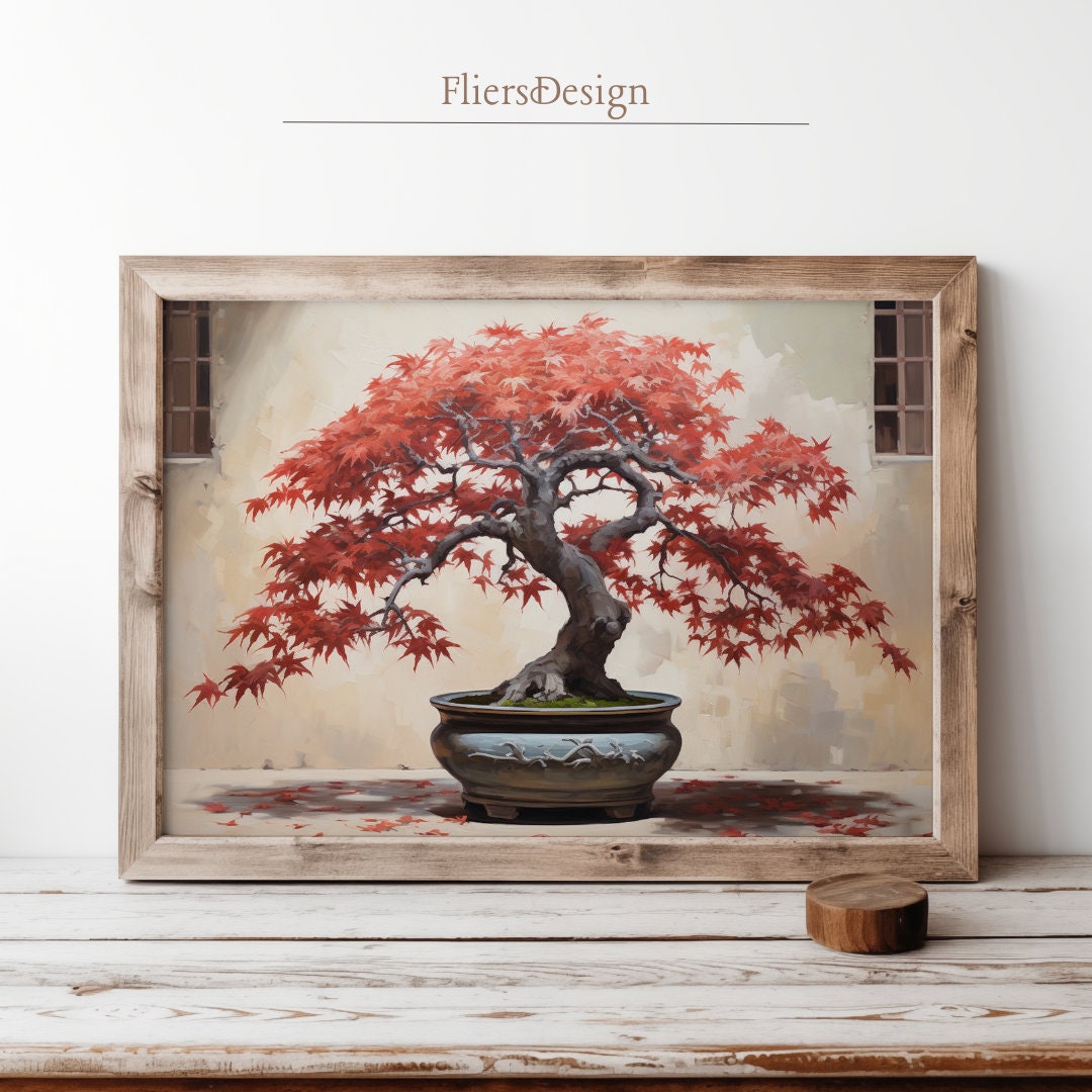 Printable Traditional Japanese Maple Bonsai Oil Painting Download ...