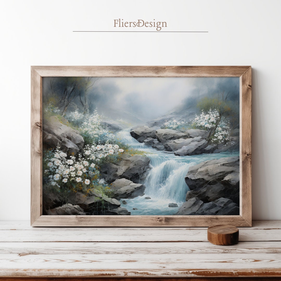 Printable Daisy Stream Landscape Oil Paint Download, Print, Frame ...