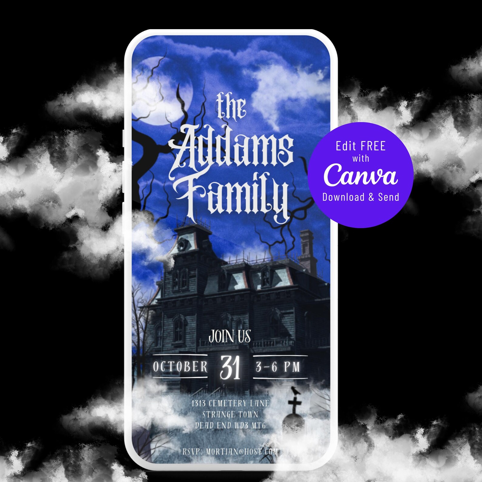 Addams Family Halloween Party Invitation, Custom Animation & Editable ...