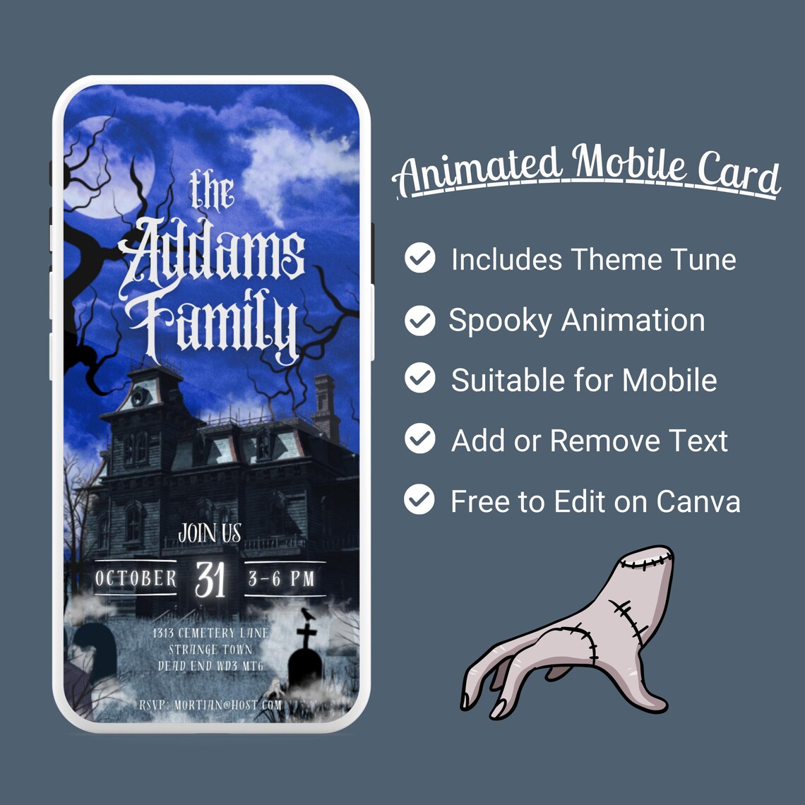 Addams Family Halloween Party Invitation, Custom Animation & Editable ...