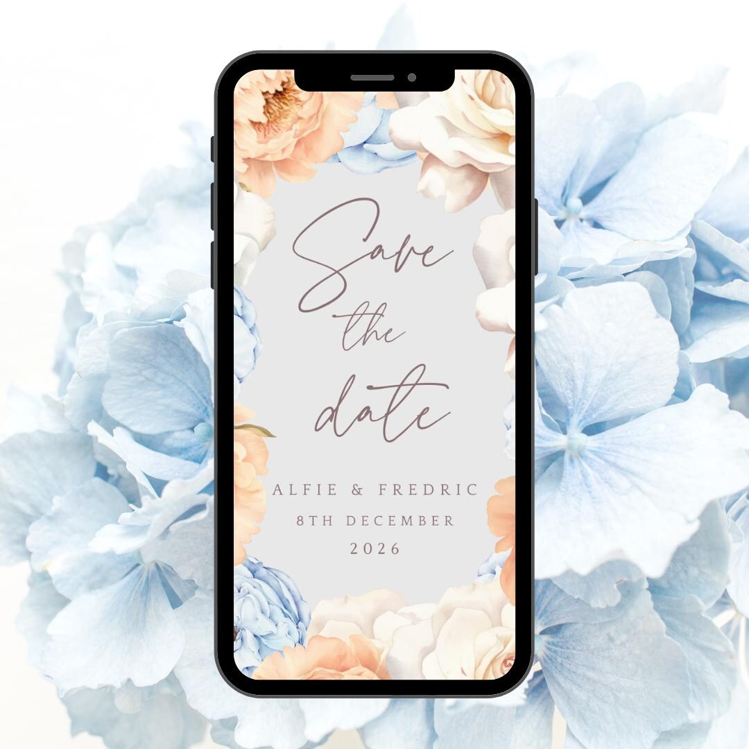 Save the Date Digital Invitation, Blue Wedding | Roses | Editable ...